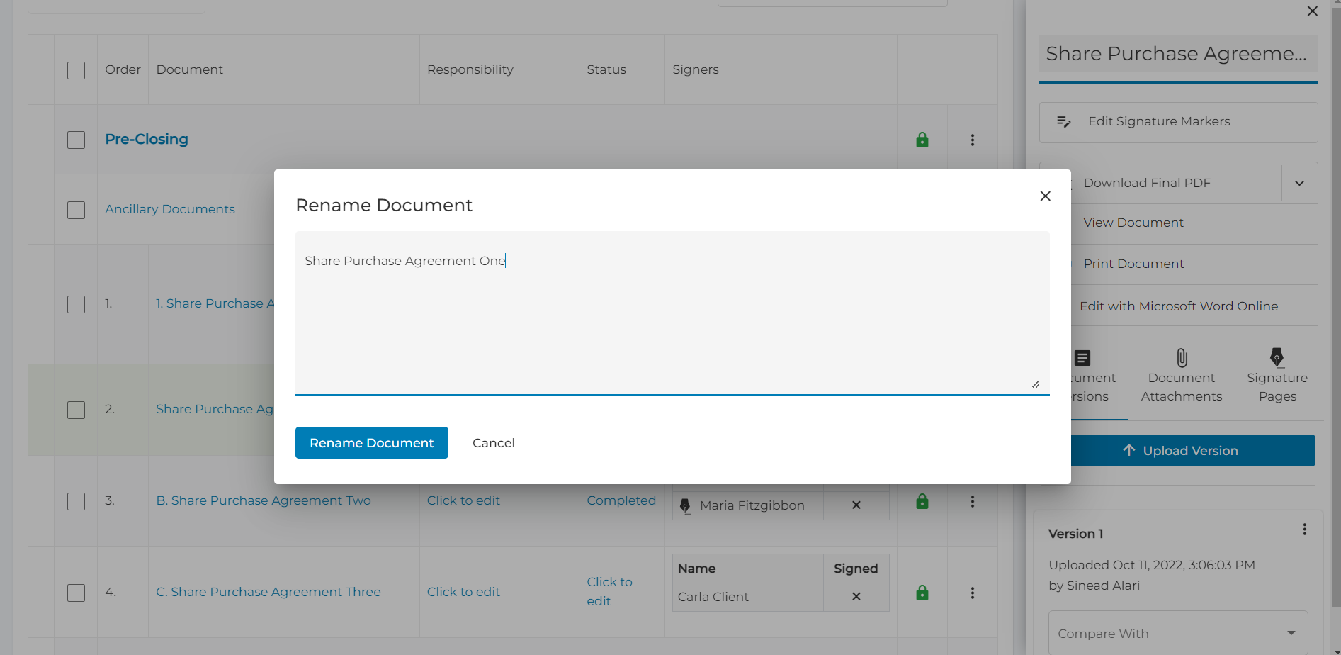 How do I rename documents?