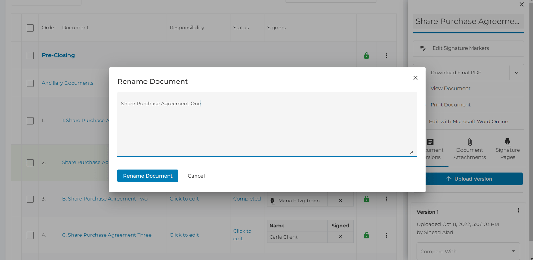 How do I rename documents?