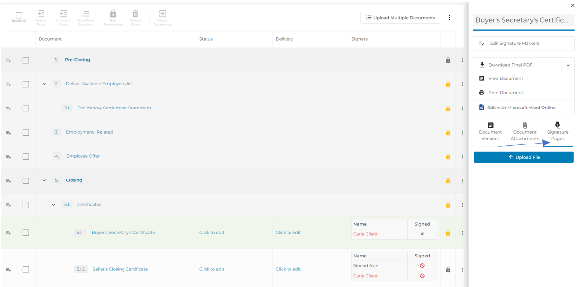 How do I upload a single signature page?